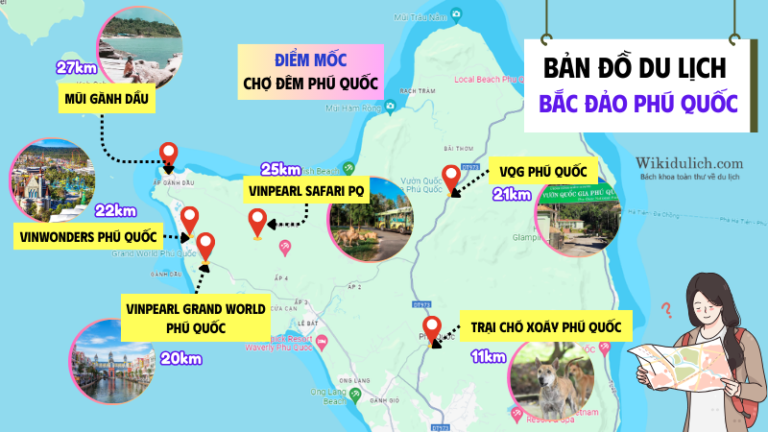 Bản đồ du lịch Phú Quốc 2026 & khoảng cách, vị trí