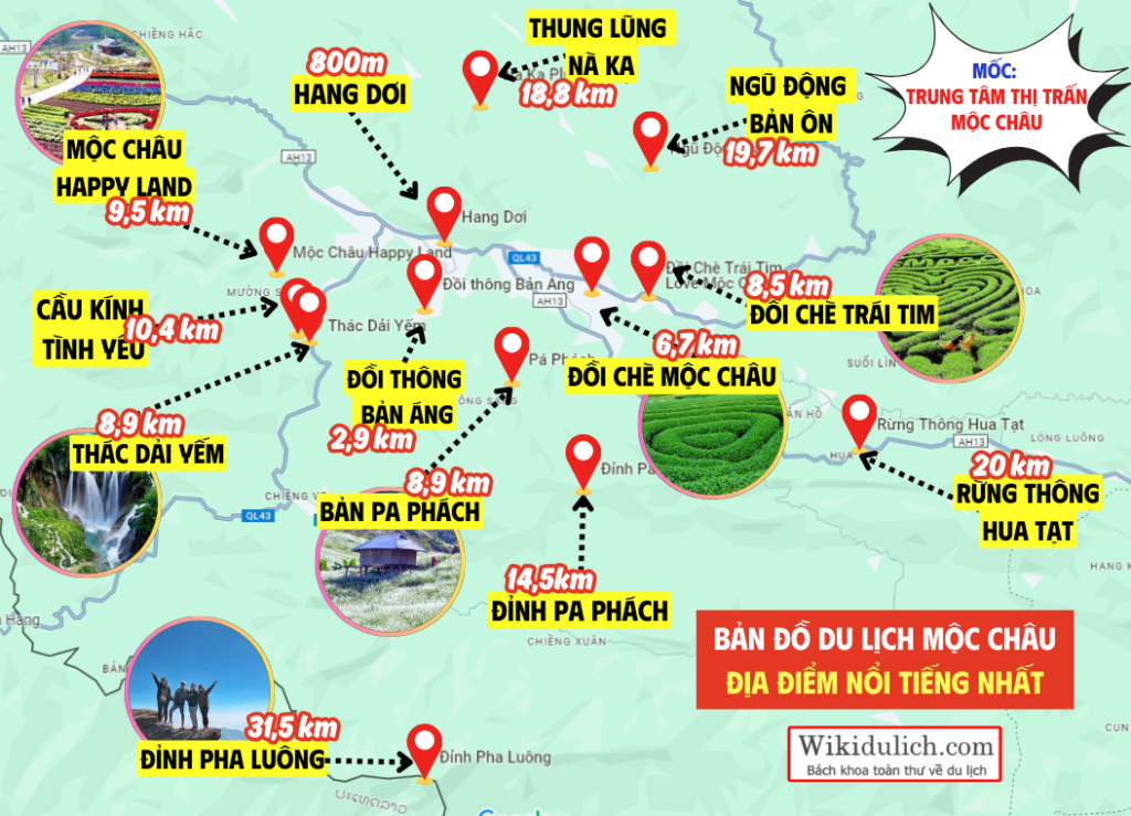 Bản đồ du lịch Mộc Châu 2026: chi tiết các điểm tham quan, ăn uống
